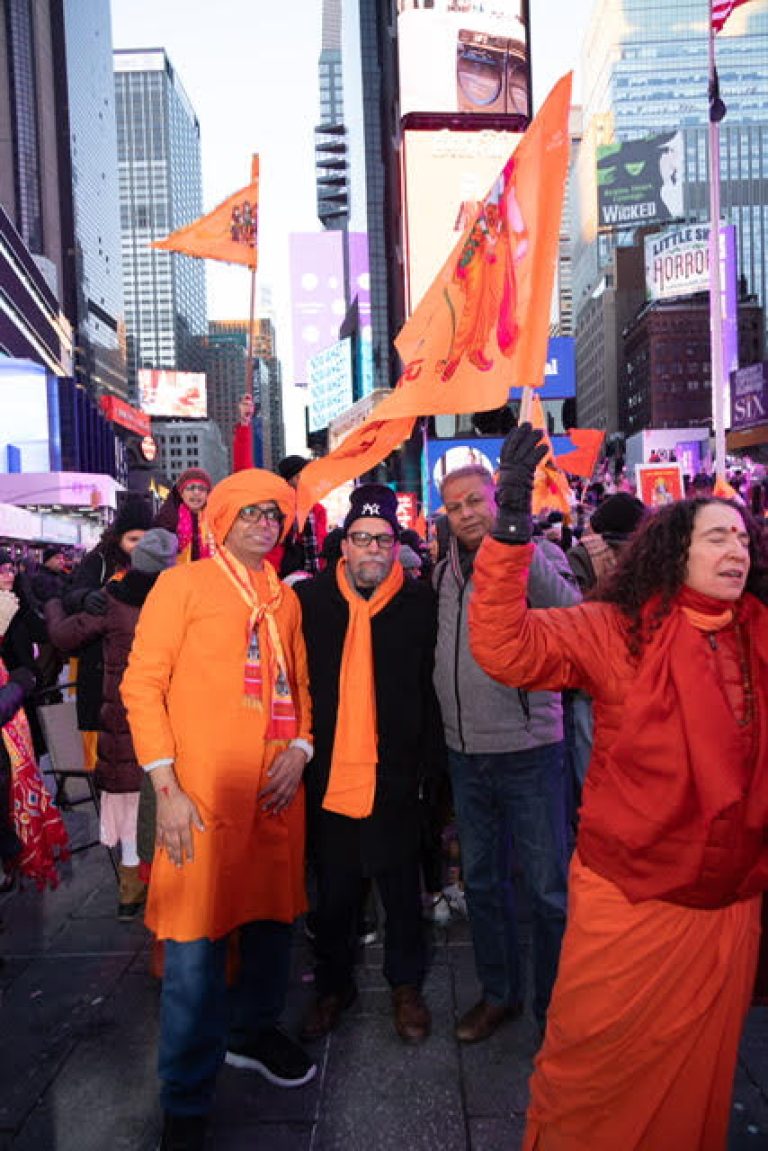 New York Times Square illuminated with Ram Lala and Grand Ram Mandir at ...